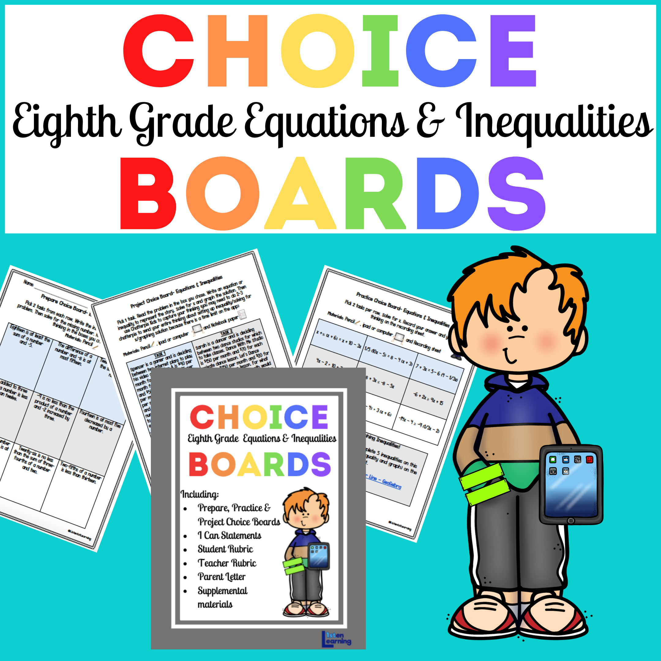 Choice Boards BUNDLE: Equations and Inequalities – Listen 1st Learning