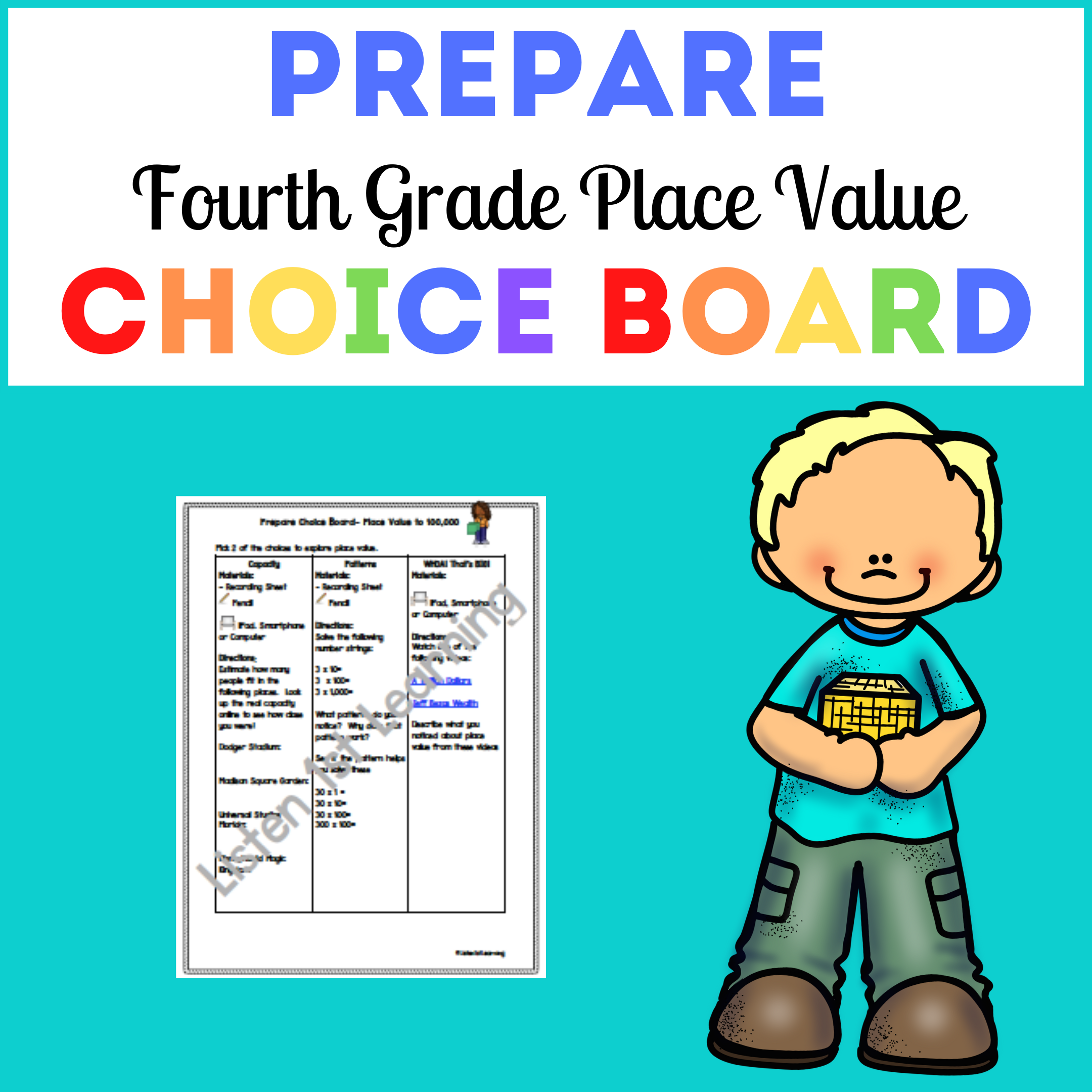 Prepare Choice Board: Place Value – Listen 1st Learning