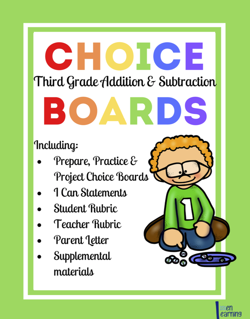 Choice Boards BUNDLE: Addition and Subtraction – Listen 1st Learning