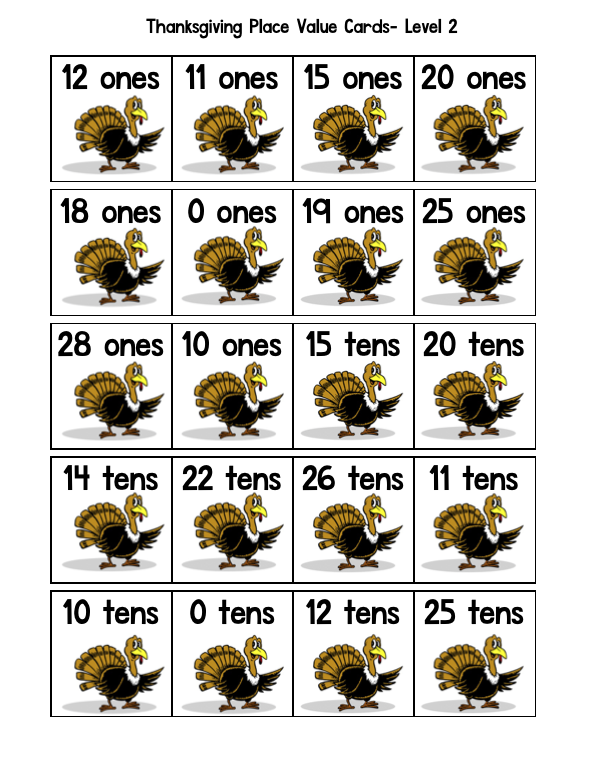 A True Thanksgiving Task with Turkey Place Value Cards (PDF & Virtual ...