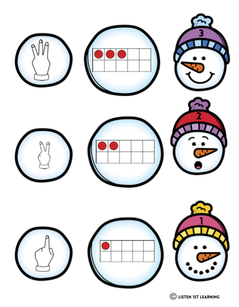 Snowman Matching Game: Numbers 1-10 – Listen 1st Learning