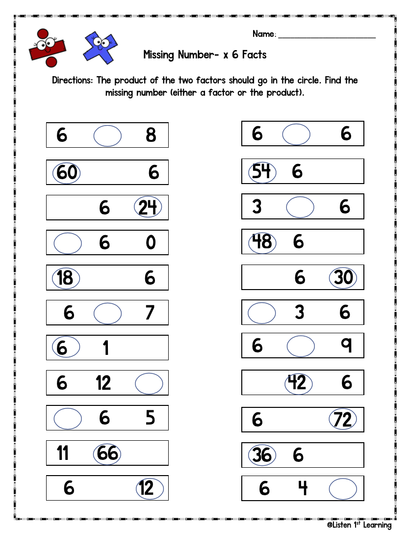 Missing Number Fact Practice-Multiplication & Division – Listen 1st ...