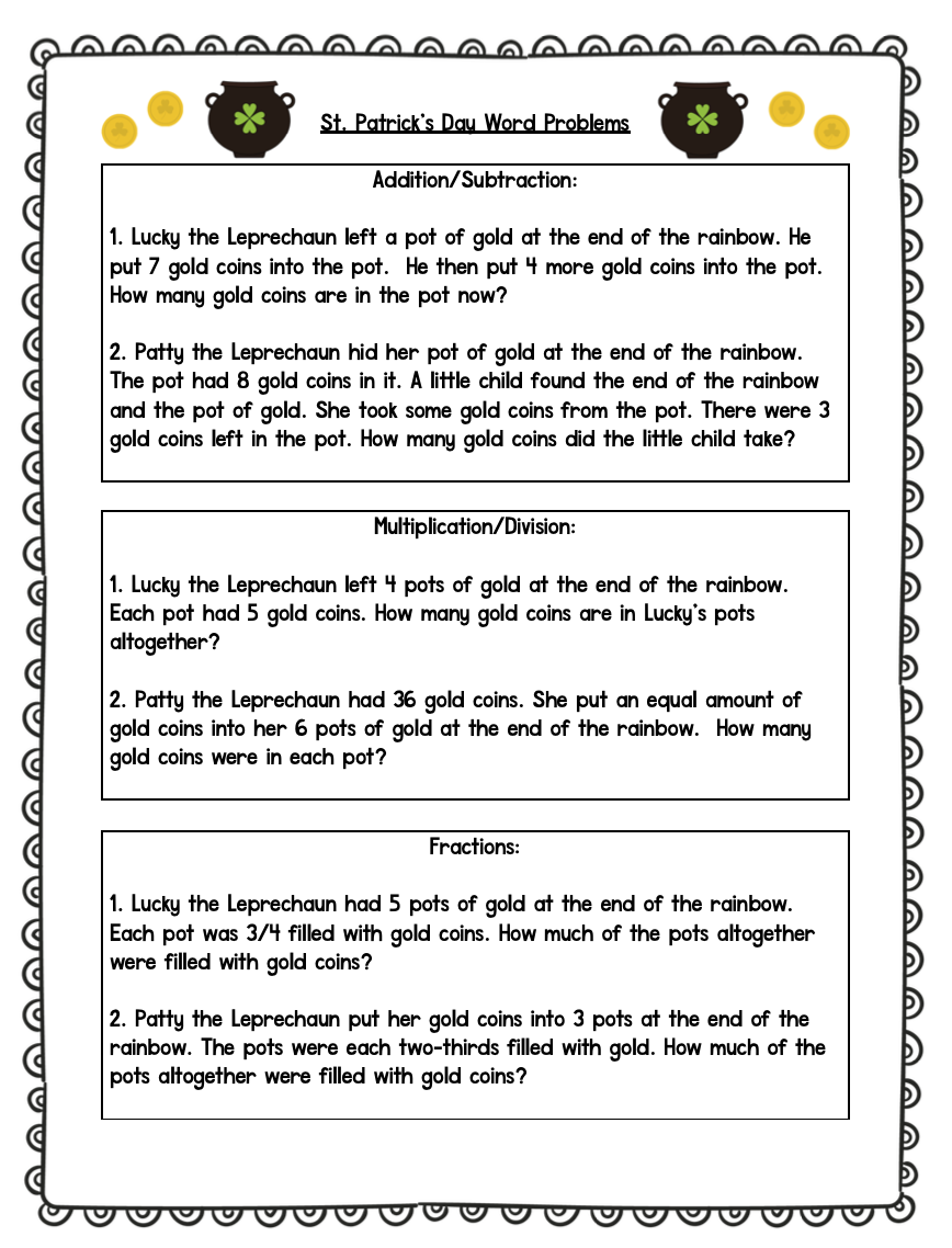 St. Patrick’s Day Story Mats & Word Problems – Listen 1st Learning